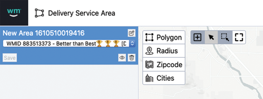 How to create, test, hide, or remove a delivery service area