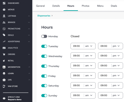 WM Listings: How to set business and special hours