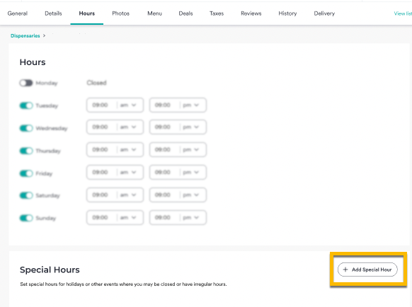 WM Listings: How to set business and special hours